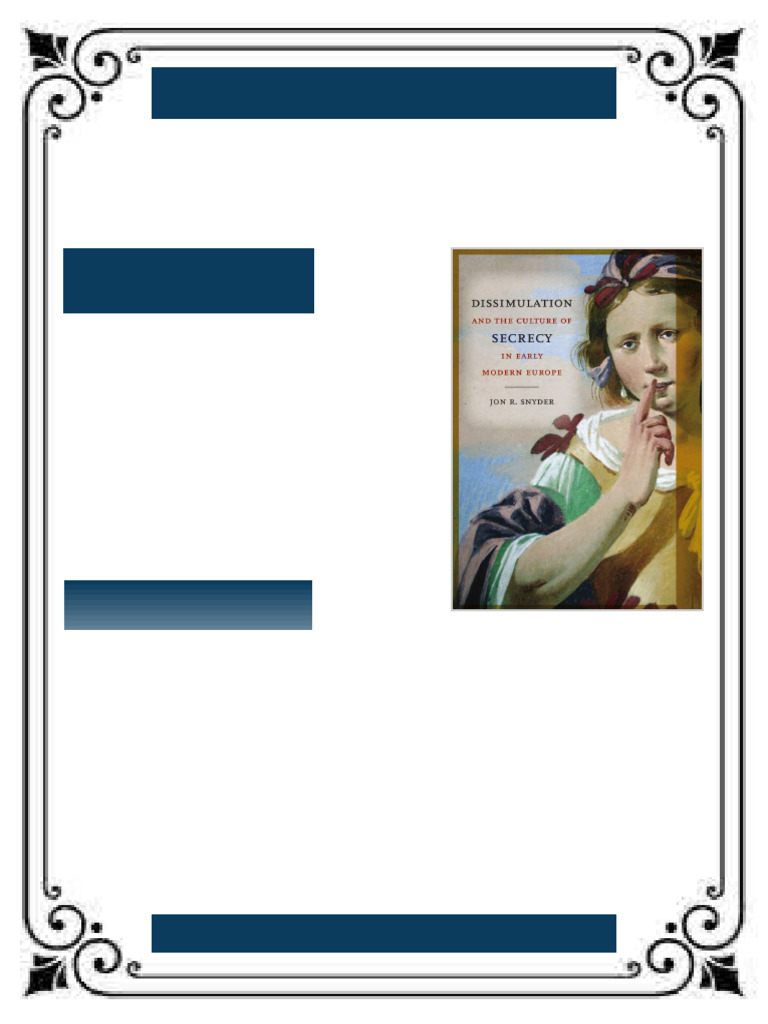 Dissimulation and the Culture of Secrecy in Early Modern Europe First ...