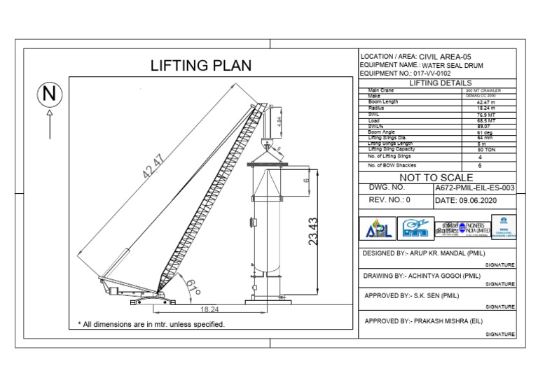 Crane Lifting Plan for Water Seal Drum | PDF | Construction Equipment