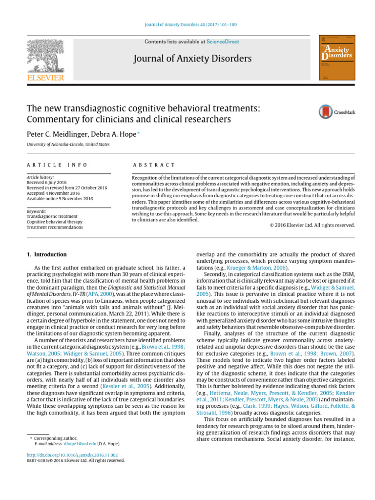 The New Transdiagnostic CBT | PDF | Mental Disorder | Cognitive ...