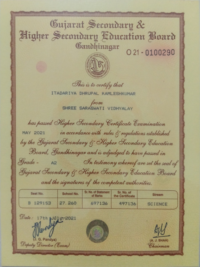 12th Passing Certificate | PDF