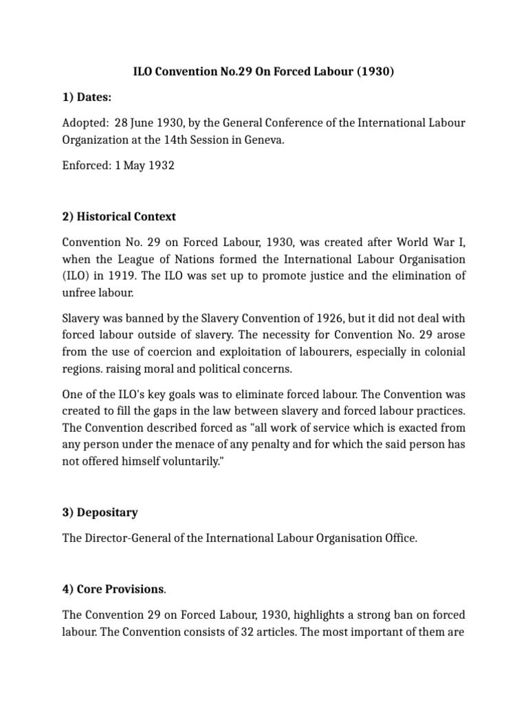 ILO Convention No. 29: Forced Labour Overview | PDF | International ...