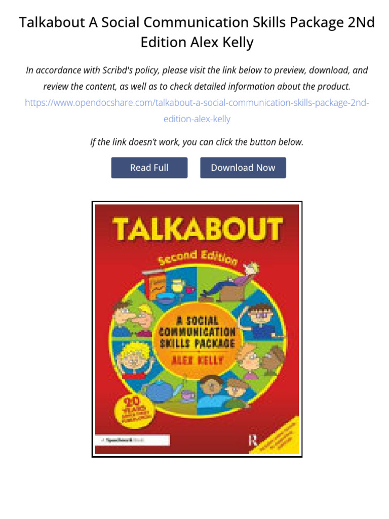 Talkabout a social communication skills package 2nd Edition Alex Kelly ...
