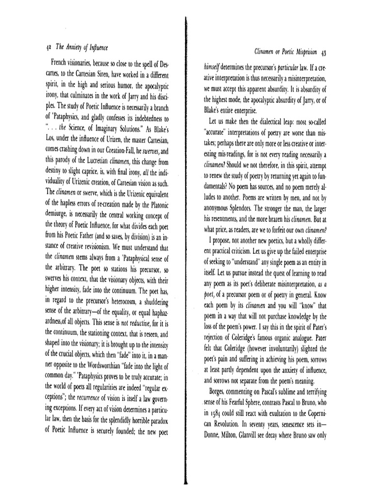 Bloom Harold The Anxiety of Influence Excerpts | PDF