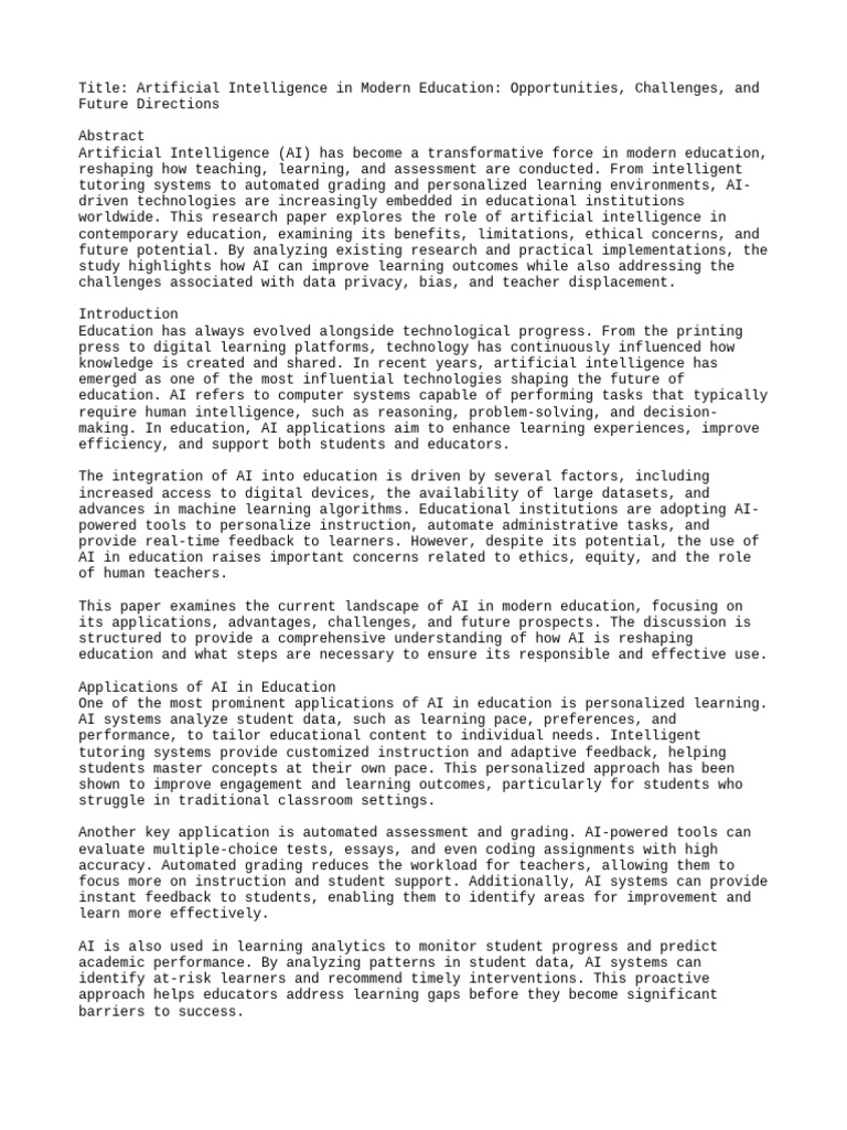 Paper 1 AI in Modern Education (1) | PDF | Artificial Intelligence ...