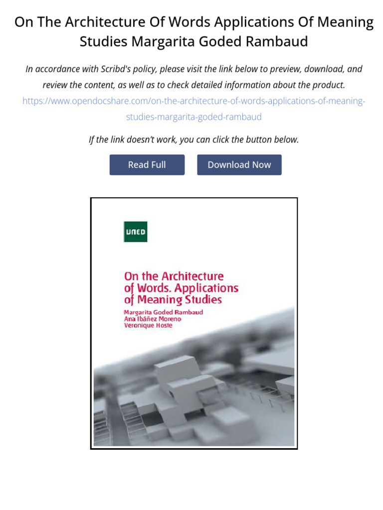 On the Architecture of Words Applications of Meaning Studies Margarita ...