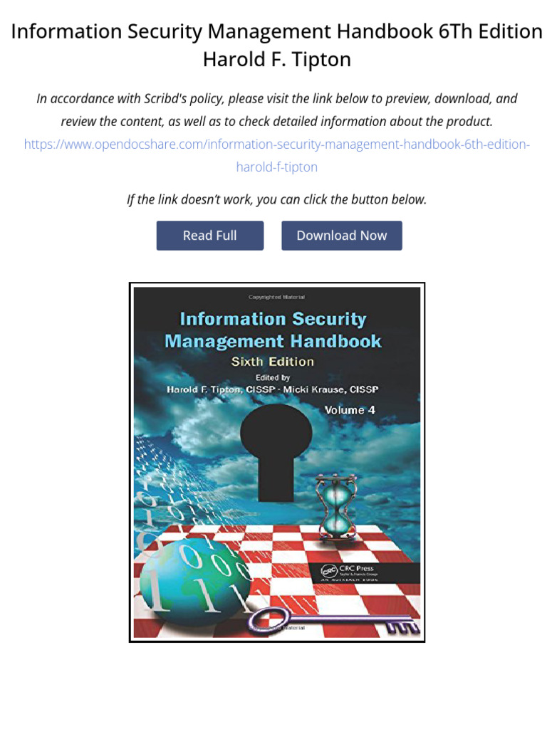 Information Security Management Handbook 6th Edition Harold F. Tipton ...