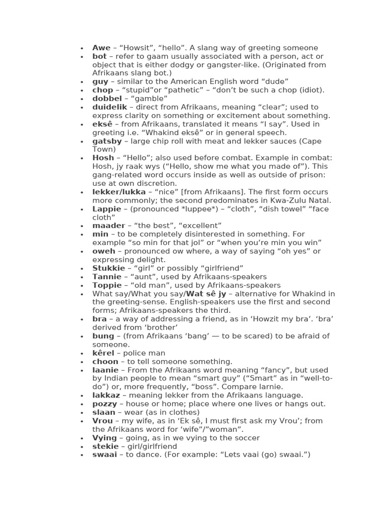 South African Slang Dictionary | PDF | Human Communication | Phonetics
