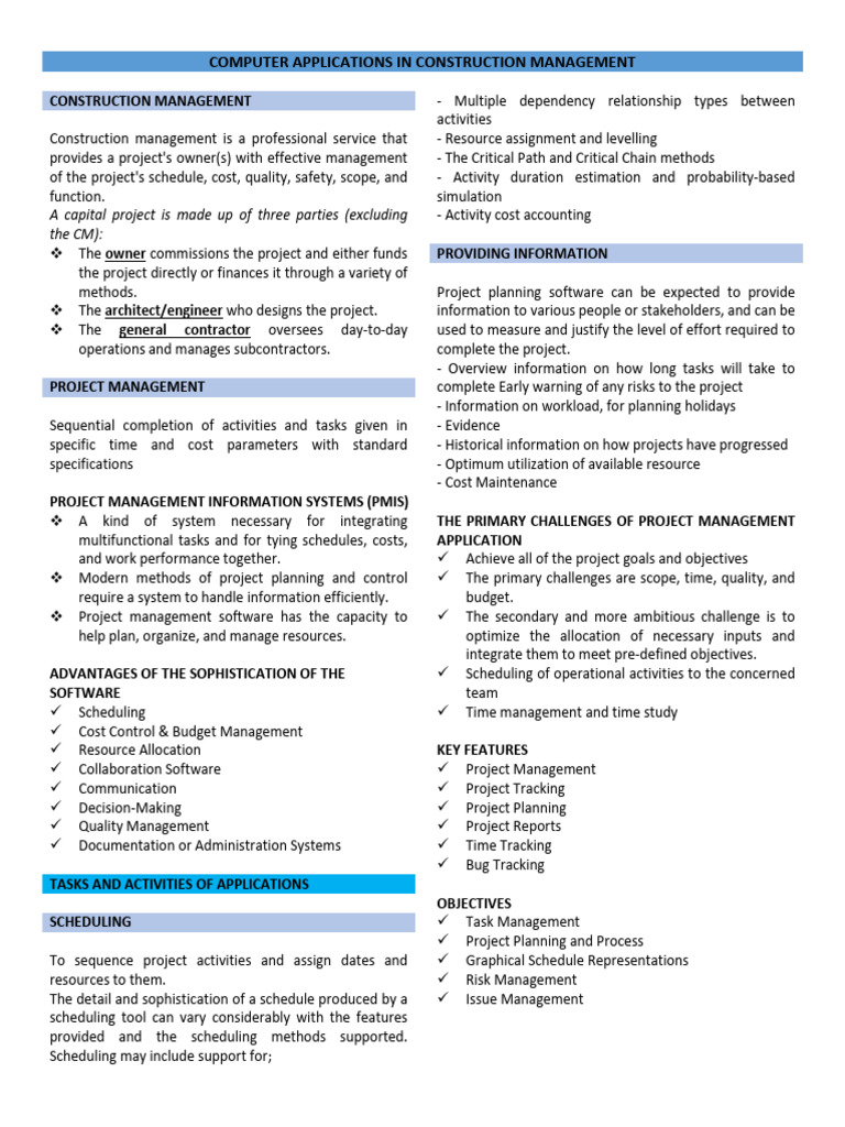 Computer Applications in Construction Management | PDF | Project ...