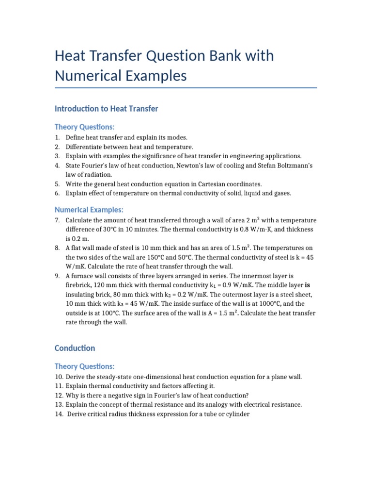 Heat Transfer Q&A with Numerical Examples | PDF | Thermal Conduction ...
