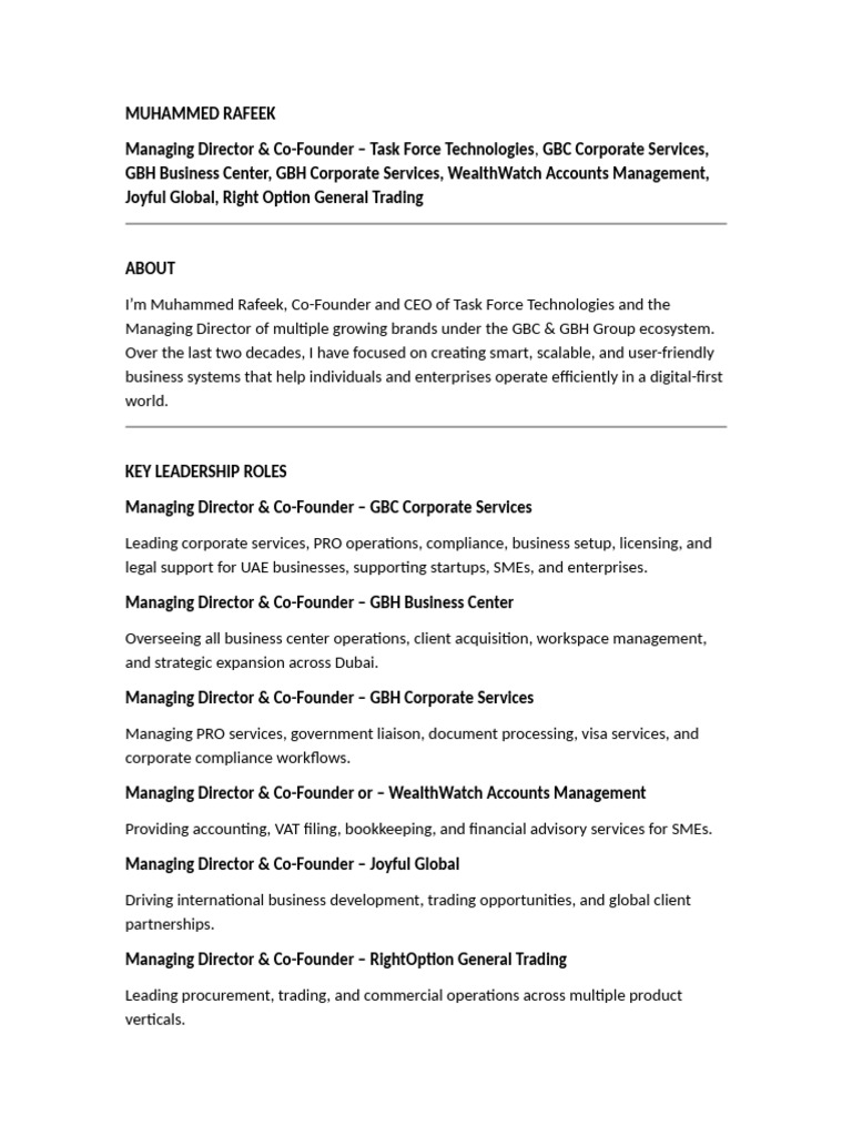 Muhammed Rafeek: Business Leader & Innovator | PDF | Business ...