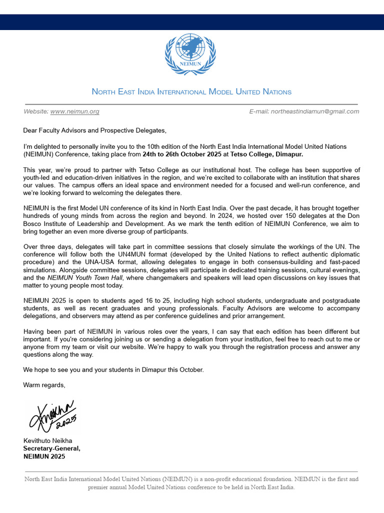 NEIMUN 2025: Model UN Conference Invite | PDF | United Nations ...