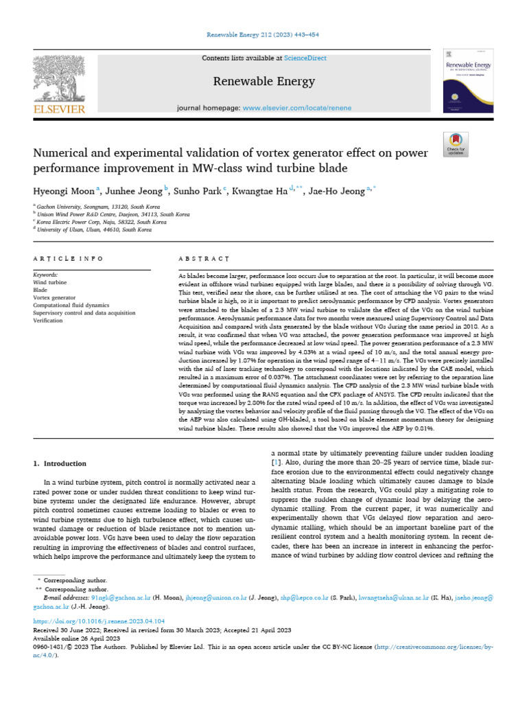 Numerical and Experimental Validation of Vortex Generator Effec 2023 ...