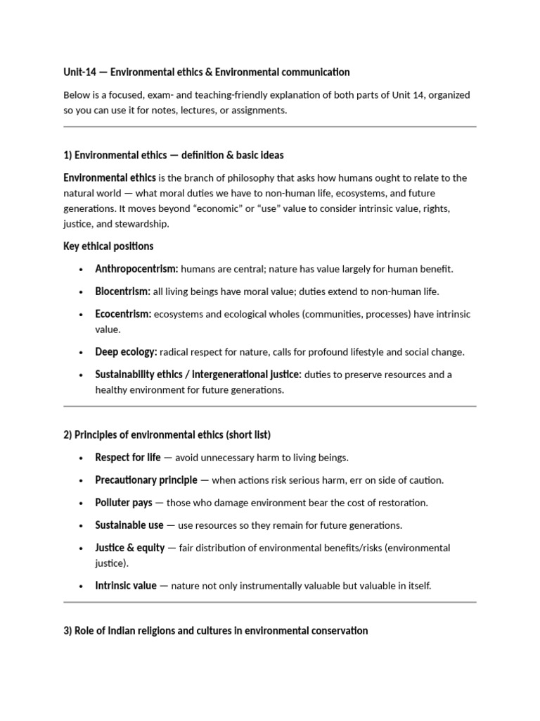 EVs unit 14 | PDF | Environmental Ethics | Ahimsa
