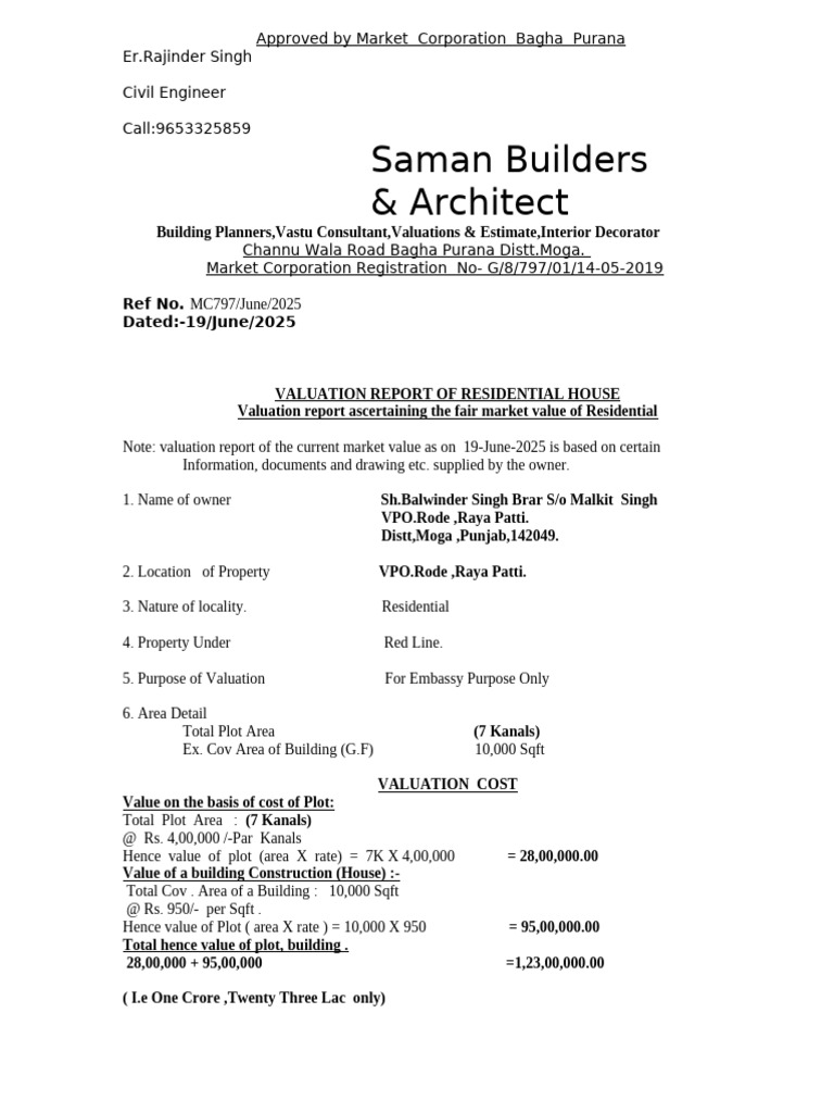 Valuation Report for Residential House | PDF