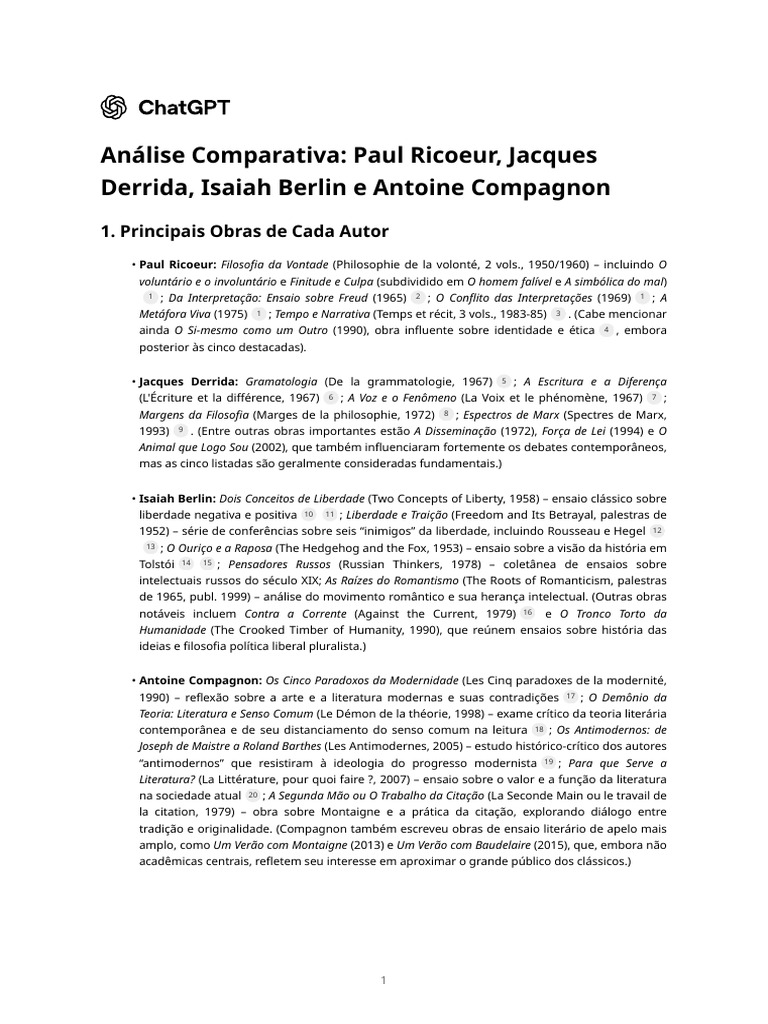 Análise Comparativa_ Paul Ricoeur, Jacques Derrida, Isaiah Berlin e ...