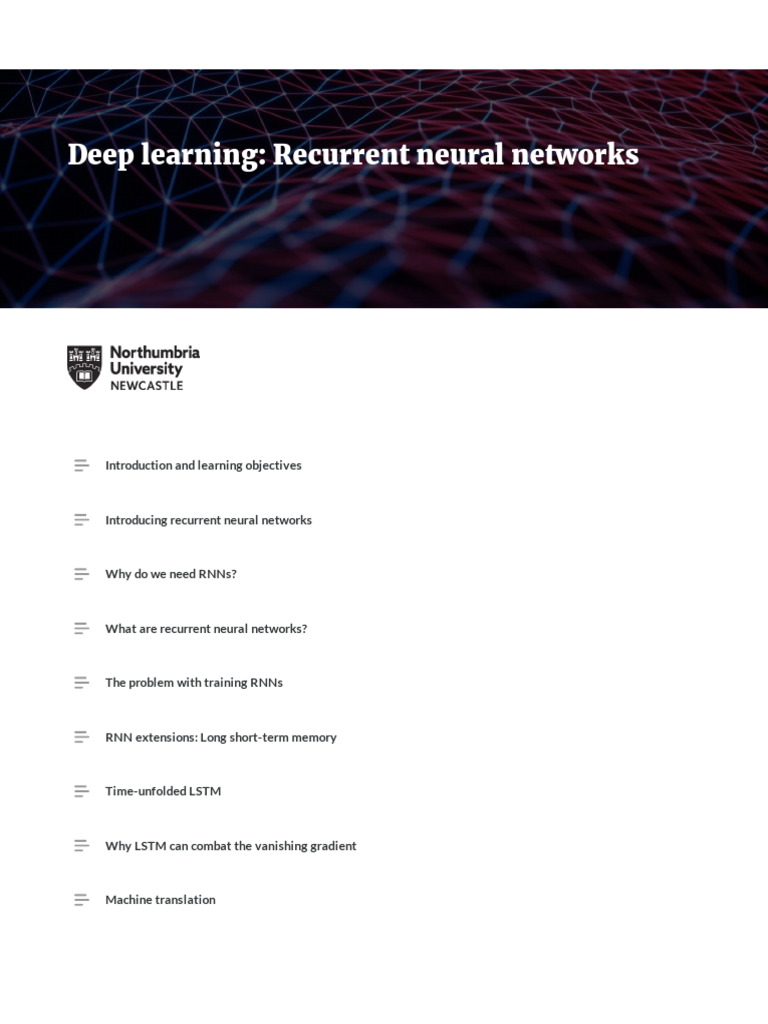 Week 8 Deep Learning Recurrent Neural Networks | PDF | Algorithms ...