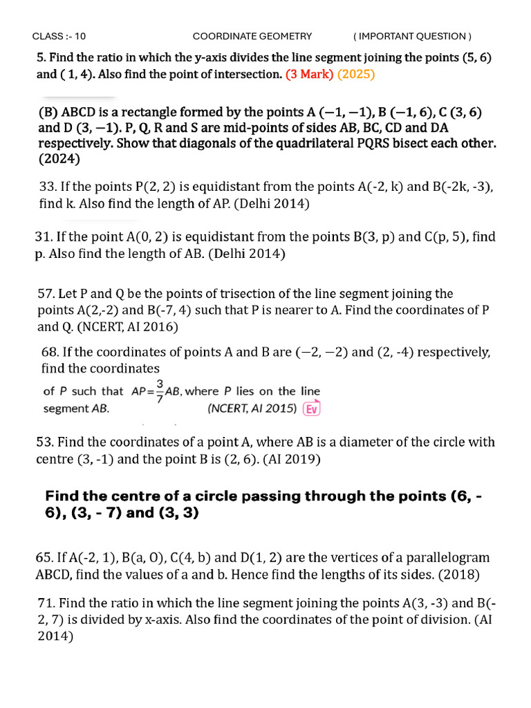 Coordinate Geometry Important | PDF