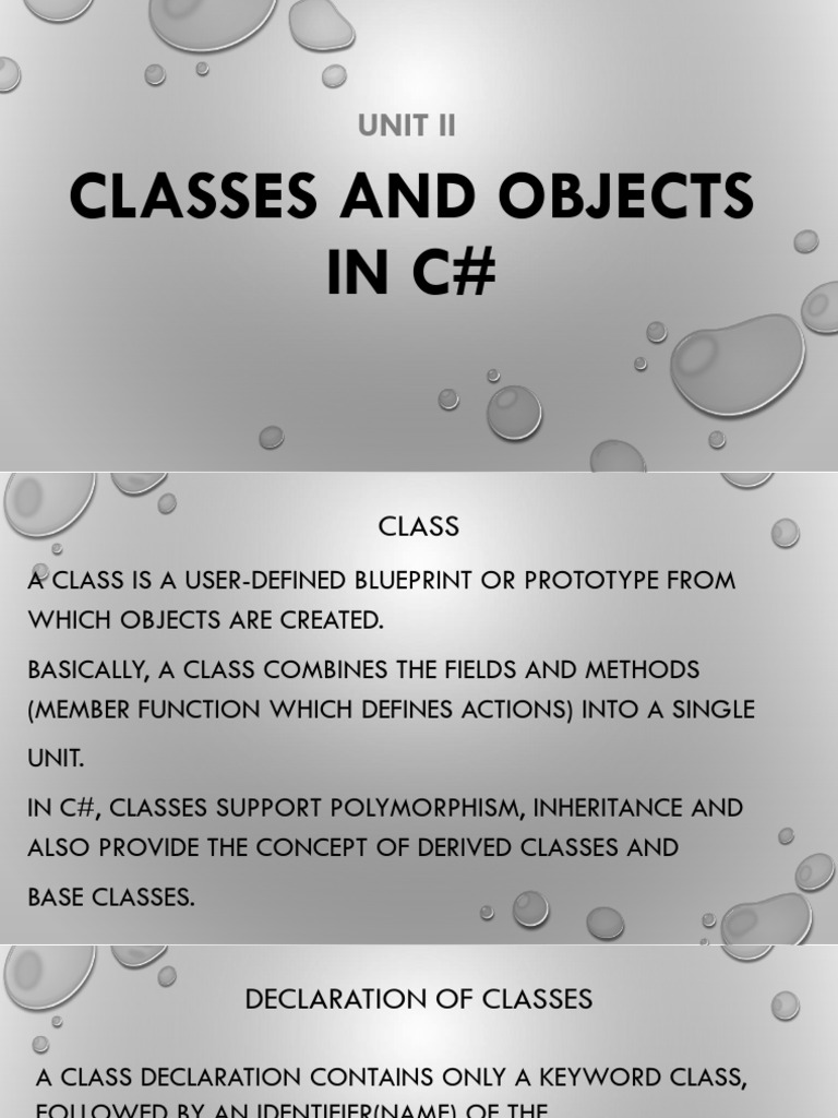 Classes and Objects in C Sharp | PDF | Class (Computer Programming ...