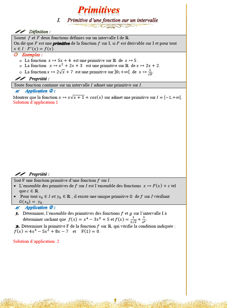 Primitives de fonctions : définitions et exemples | PDF | Analyse ...