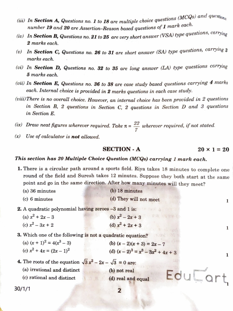 Class-X(B+C) Maths Sample Paper - 2 | PDF