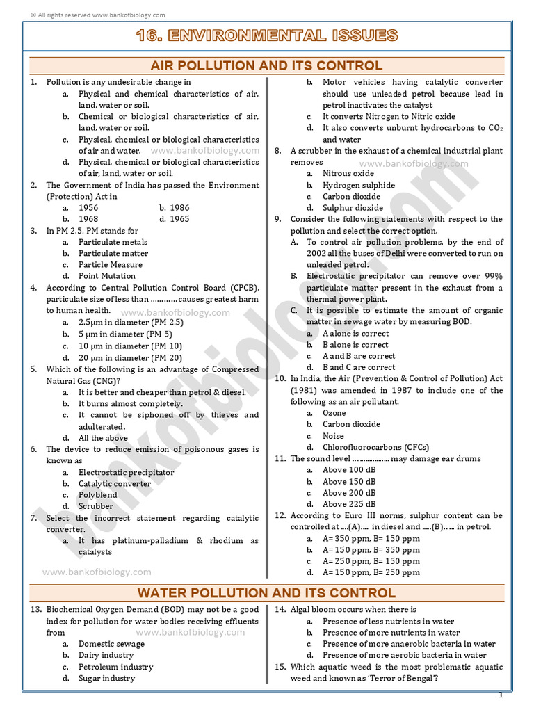 16 Environmental Issues - NEET Q n A | PDF | Greenhouse Gas | Ozone ...