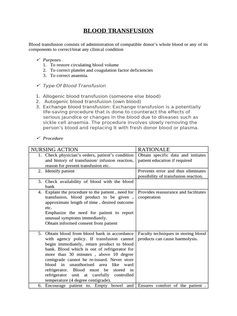 BLOOD TRANSFUSION | PDF | Blood Transfusion | Intravenous Therapy