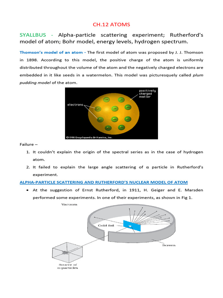 CH 12 ATOMS | PDF | Atoms | Emission Spectrum