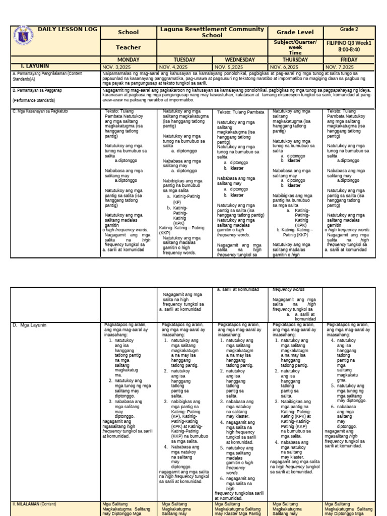 q3 Week1 Dll Filipino | PDF