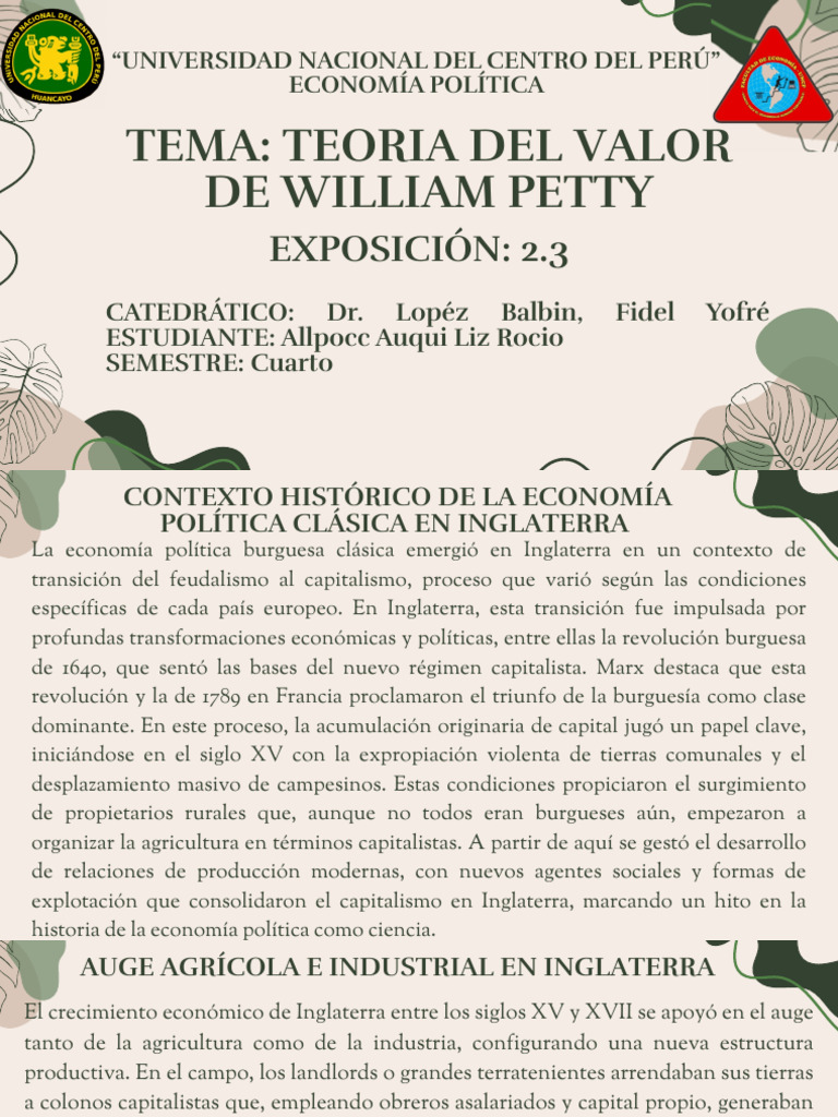 Teoría del Valor de William Petty | PDF | Capital (economía) | Karl Marx