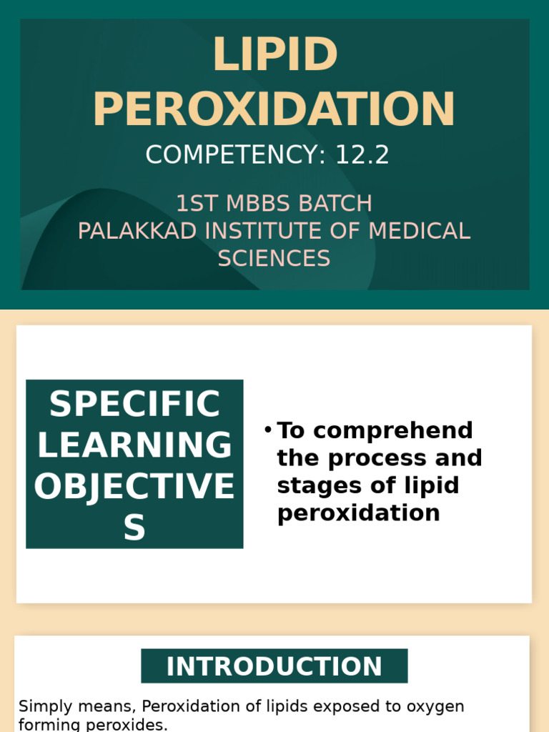 Lipid Peroxidation Final | PDF | Radical (Chemistry) | Reactive Oxygen ...