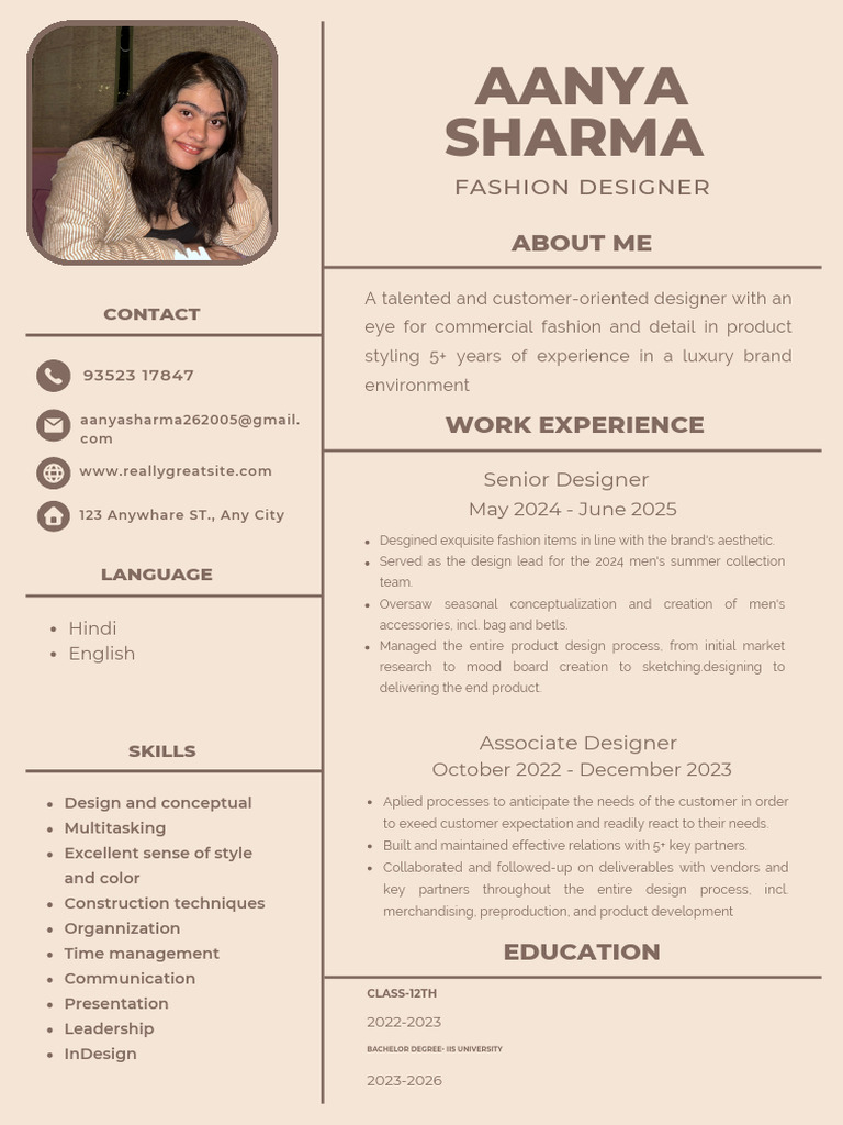 Beige Brown Modern Fashion Designer Resume_20251114_200728_0000 | PDF ...