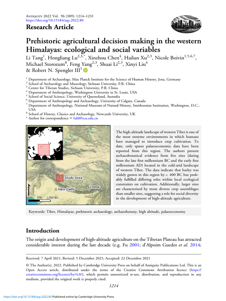 Prehistoric Agricultural Decision Making in the Western Himalayas ...
