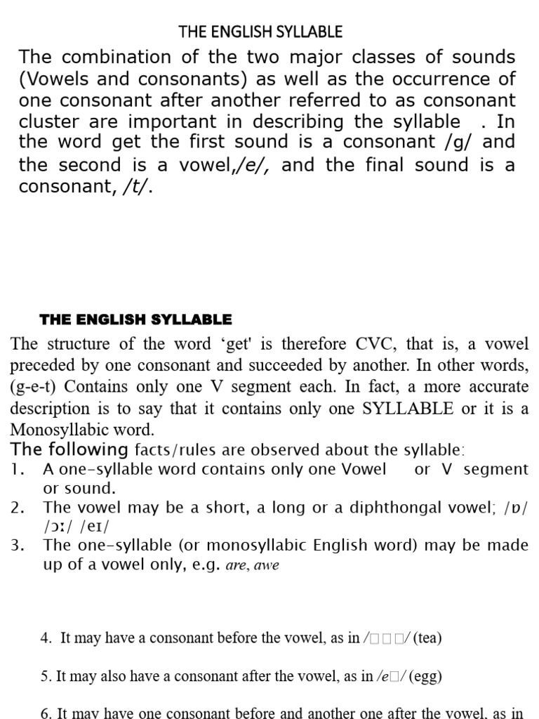 The ENG SYLLABLE Notes and Practice for EGL 103 | PDF | Syllable ...
