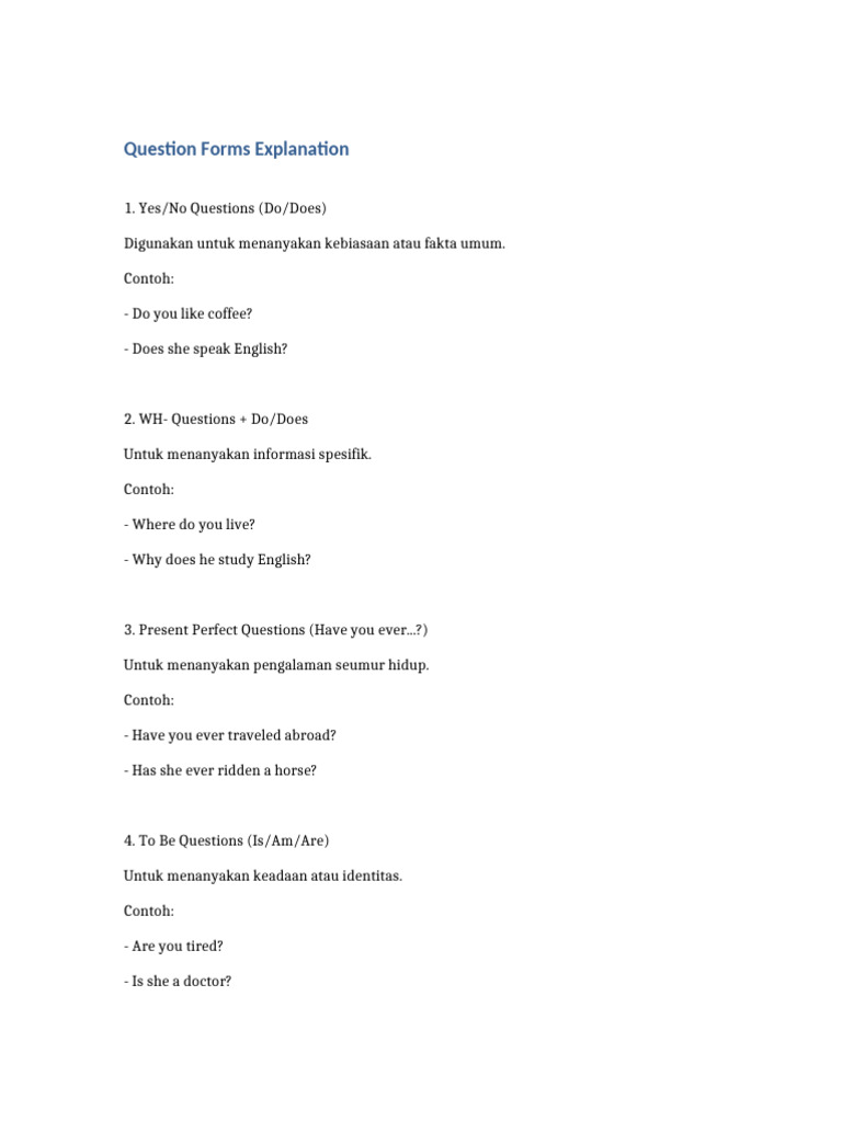 Types of English Question Forms Explained | PDF
