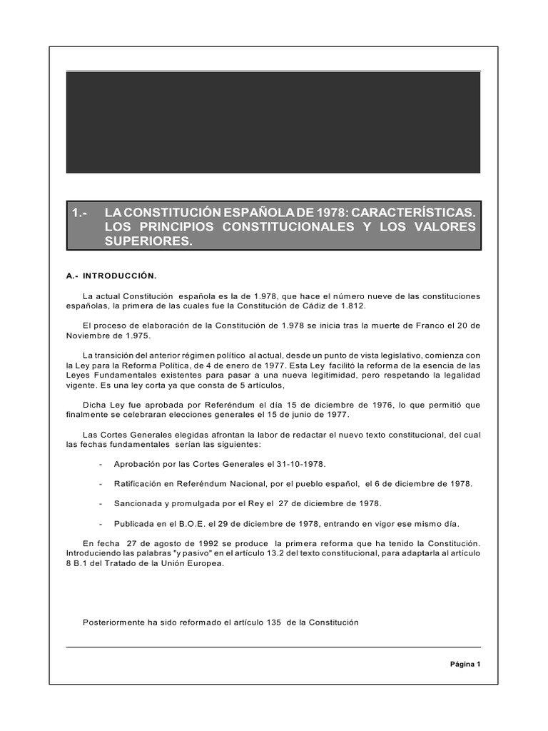 Características de la Constitución Española 1978 | PDF | Gobierno ...