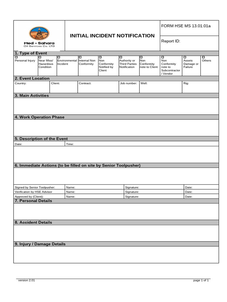 13.01.01a HSE MS Incident Notification Form v.12.01 | PDF