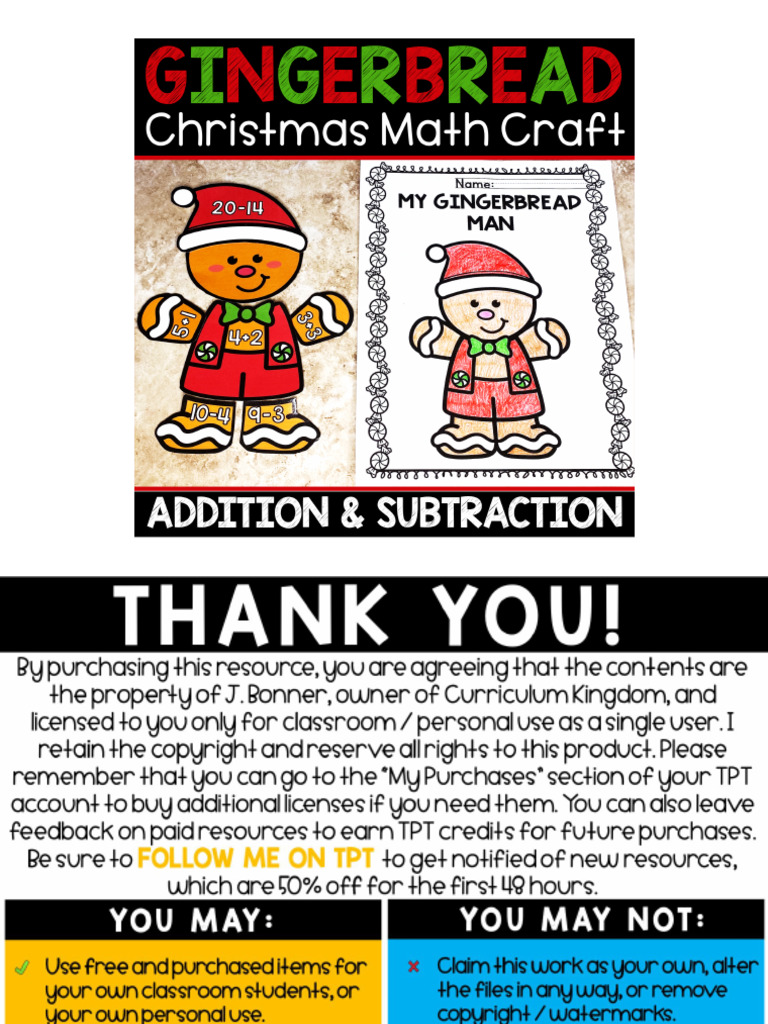 ChristmasMathCraftGingerbreadManActivityAdditionandSubtractionto20 1 | PDF