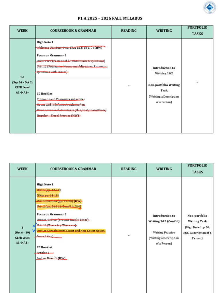 2025-2026 Fall Syllabus Overview | PDF | Semantic Units | Linguistic ...