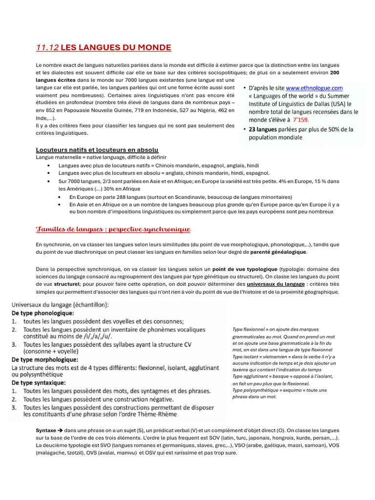 Diversité et classification des langues du monde | PDF | Typologie ...