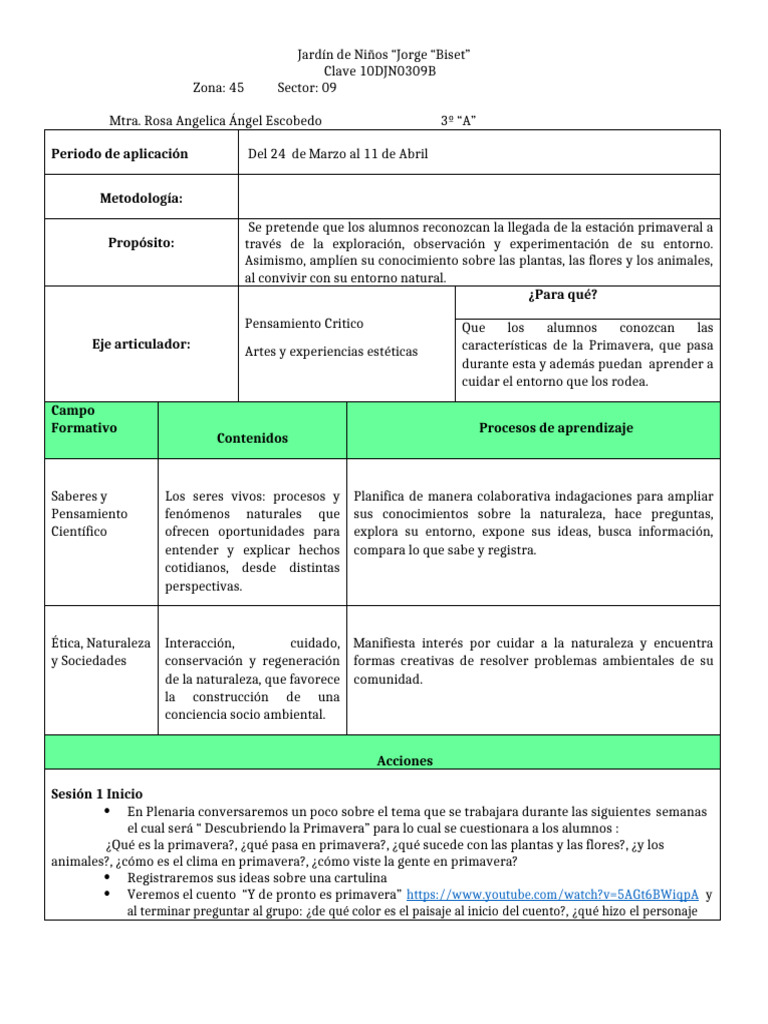 Plan Marzo-Abril Primavera | PDF | Autismo | Apicultura