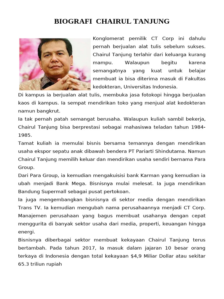 Biografi Chairul Tanjung: Dari Nol ke Miliarder | PDF