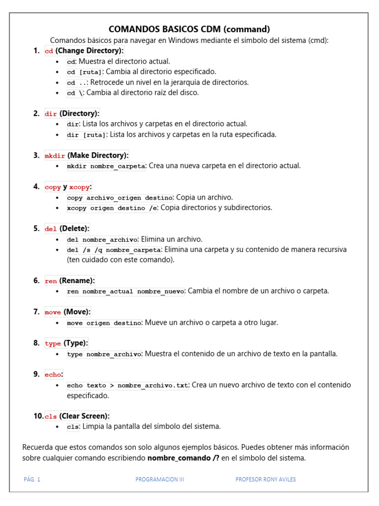 Comando Basicos CMD | PDF