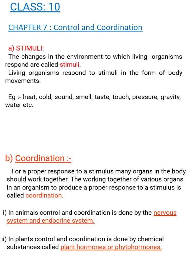 CH 7 - Control & Coordination | PDF | Central Nervous System ...