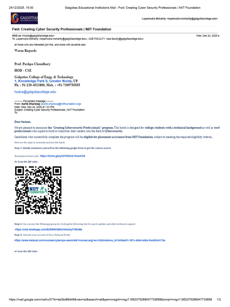 Notice - Creating Cyber Security Professionals - NIIT Foundation | PDF ...