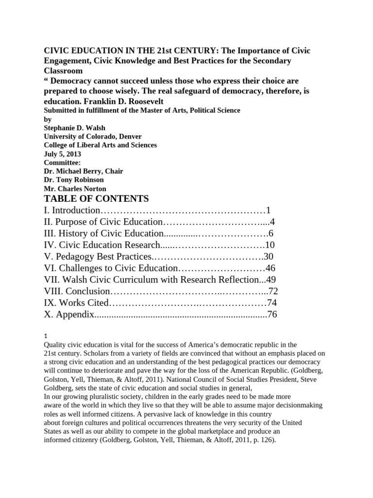Civic Education's Role in Democracy | PDF | Knowledge | Civic Engagement