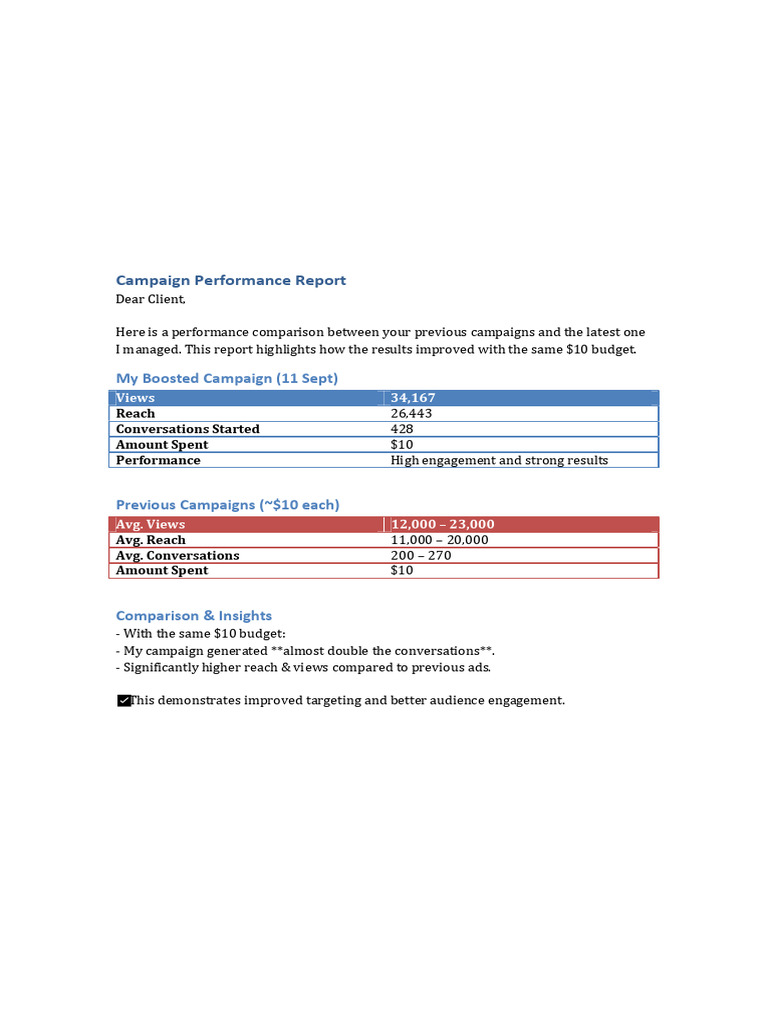 Campaign Performance Comparison Report | PDF
