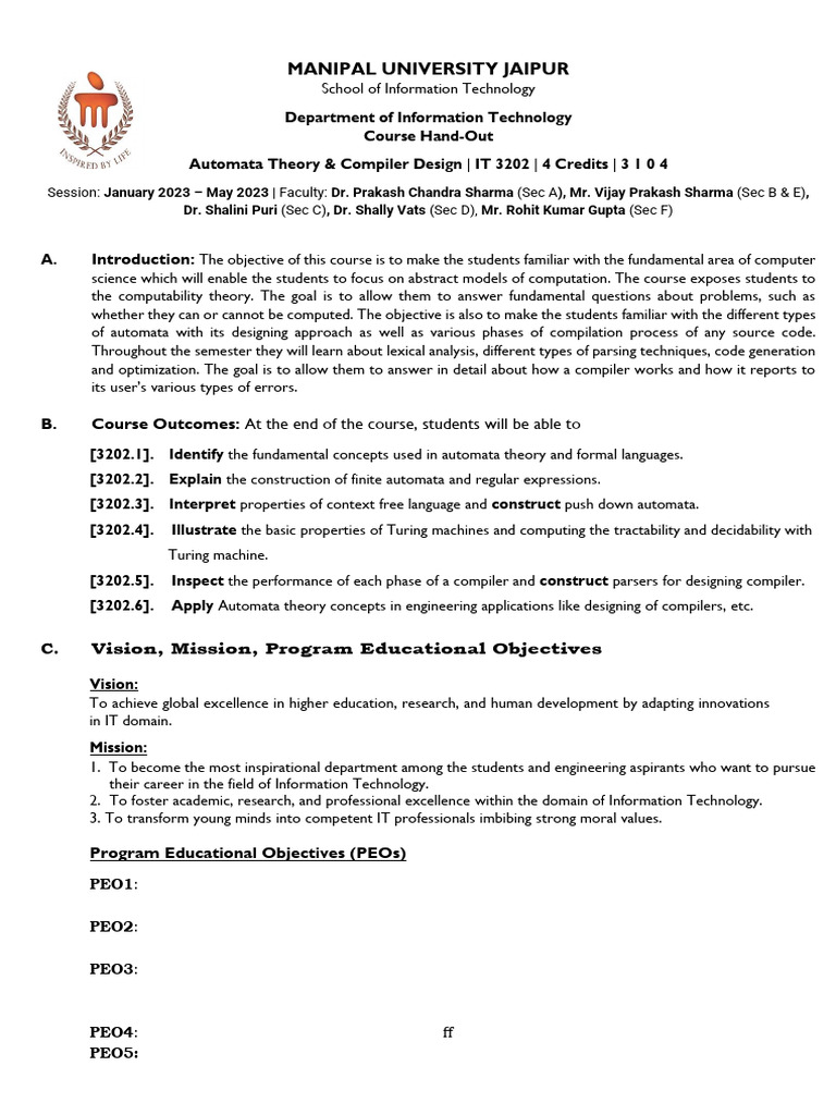 IT3202-Automata Theory & Compiler Design-COURSE HANDOUT-2023 | PDF ...