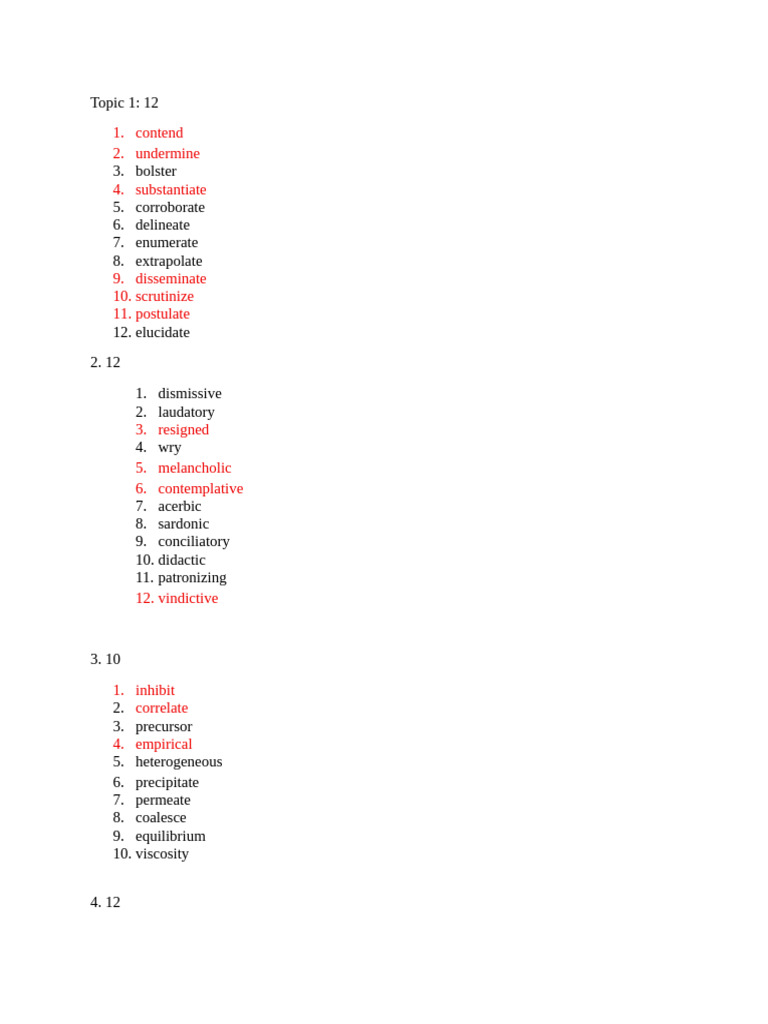 Vocabulary Lists for Academic Terms | PDF