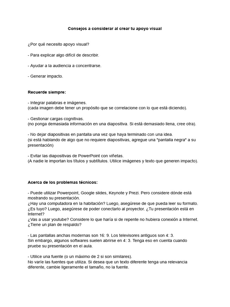 Consejos a Considerar Al Crear Tu Apoyo Visual | PDF
