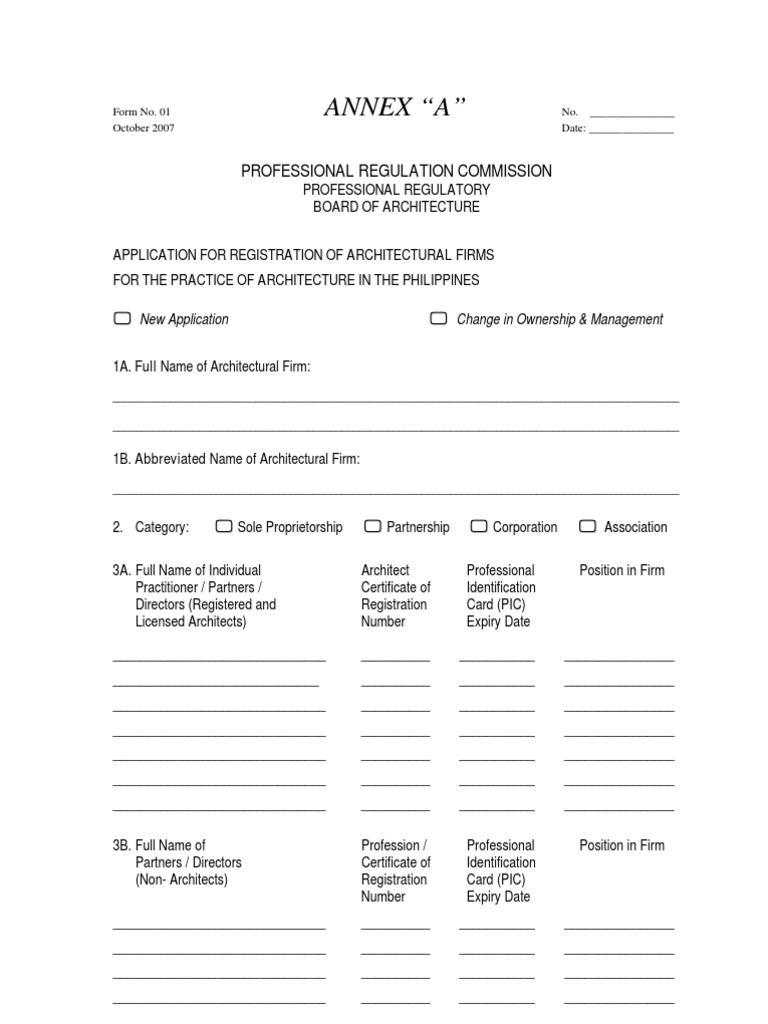 PRBoA Form Registration of Architectural Firms | PDF | Partnership ...